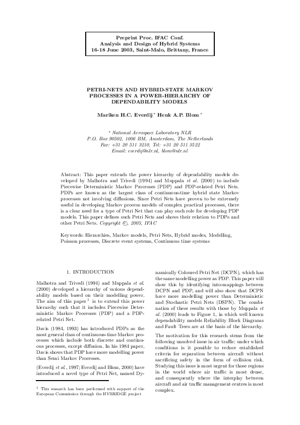 (PDF) Petri-nets and hybrid-state Markov processes in a power-hierarchy of dependability models
