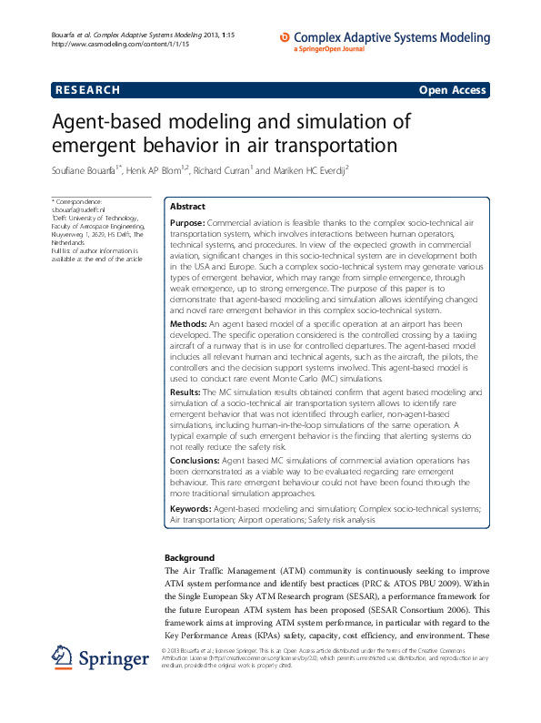 Pdf Agent Based Modeling And Simulation Of Emergent Behavior In Air