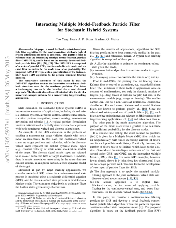 (PDF) Interacting multiple model-feedback particle filter for stochastic hybrid systems