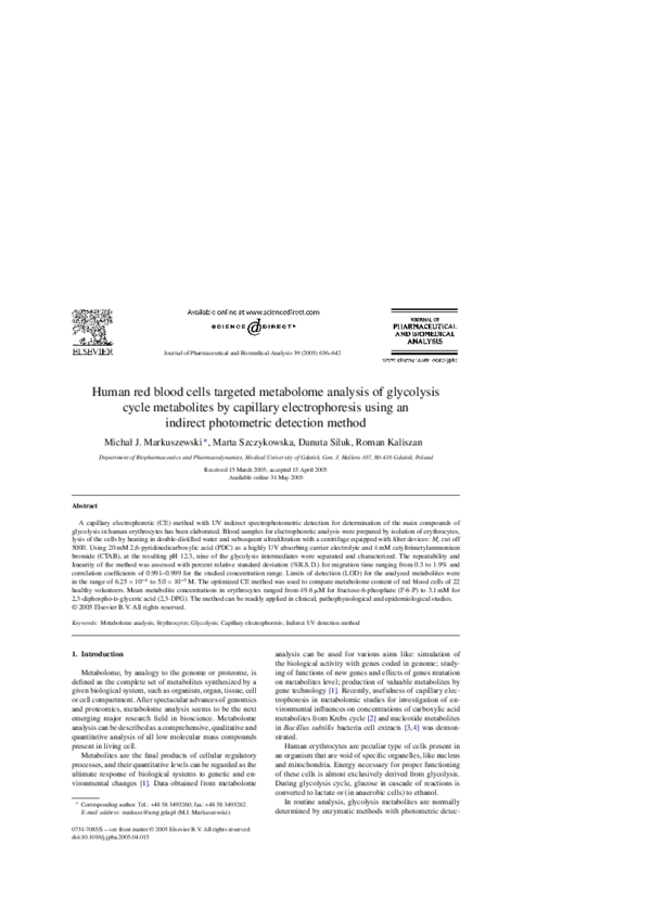 (PDF) Human red blood cells targeted metabolome analysis of glycolysis ...