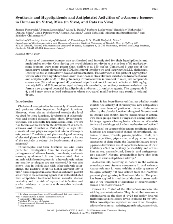 (PDF) Synthesis and Hypolipidemic and Antiplatelet Activities of α-Asarone Isomers in Humans (in ...