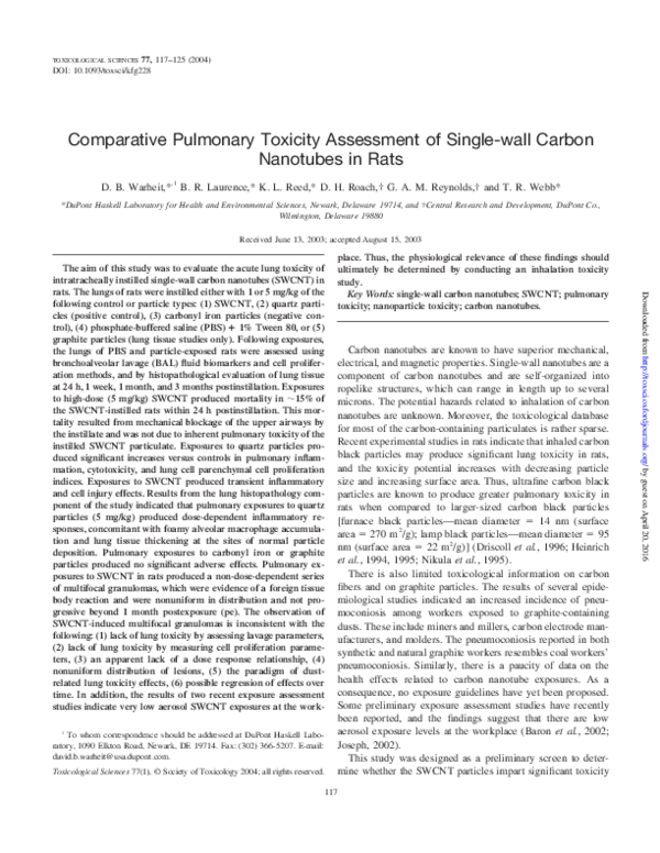 (PDF) Comparative pulmonary toxicity assessment of pristine and functionalized multi-walled ...