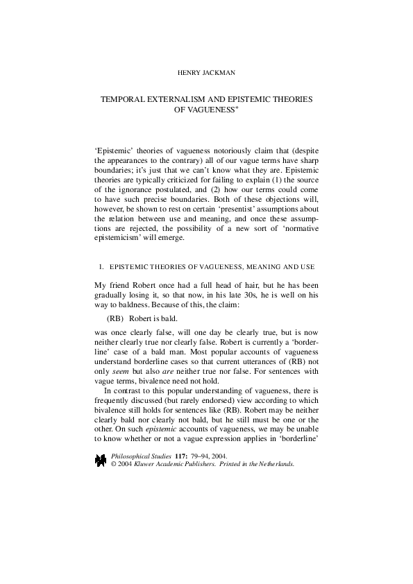 (PDF) Temporal externalism and epistemic theories of vagueness