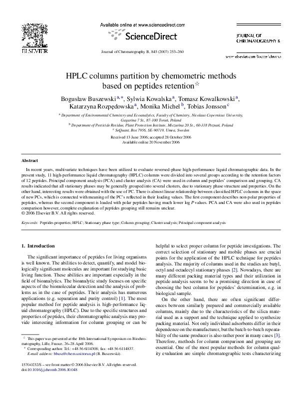 (PDF) HPLC columns partition by chemometric methods based on peptides ...