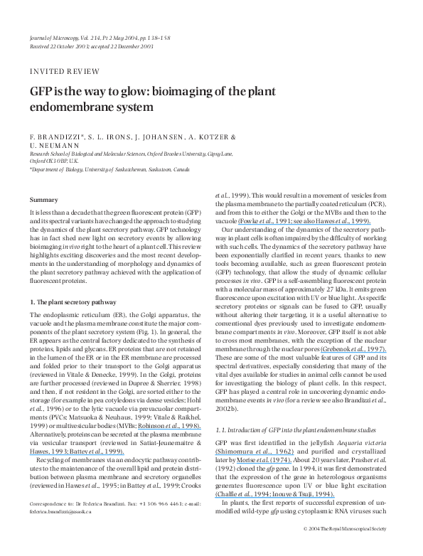 (PDF) GFP is the way to glow: bioimaging of the plant endomembrane system