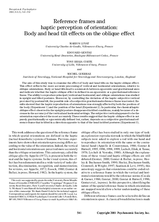 (PDF) Reference frames and haptic perception of orientation: Body and ...