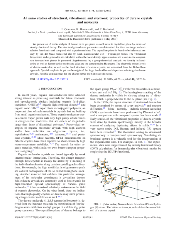 (PDF) Ab initio studies of structural, vibrational, and electronic properties of durene crystals ...