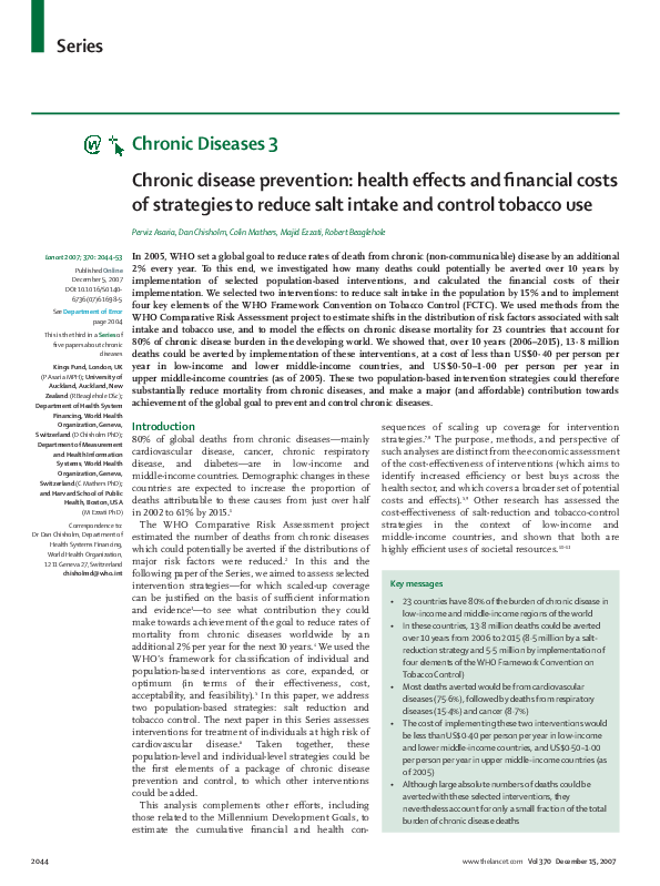 (PDF) Chronic disease prevention: health effects and financial costs of ...