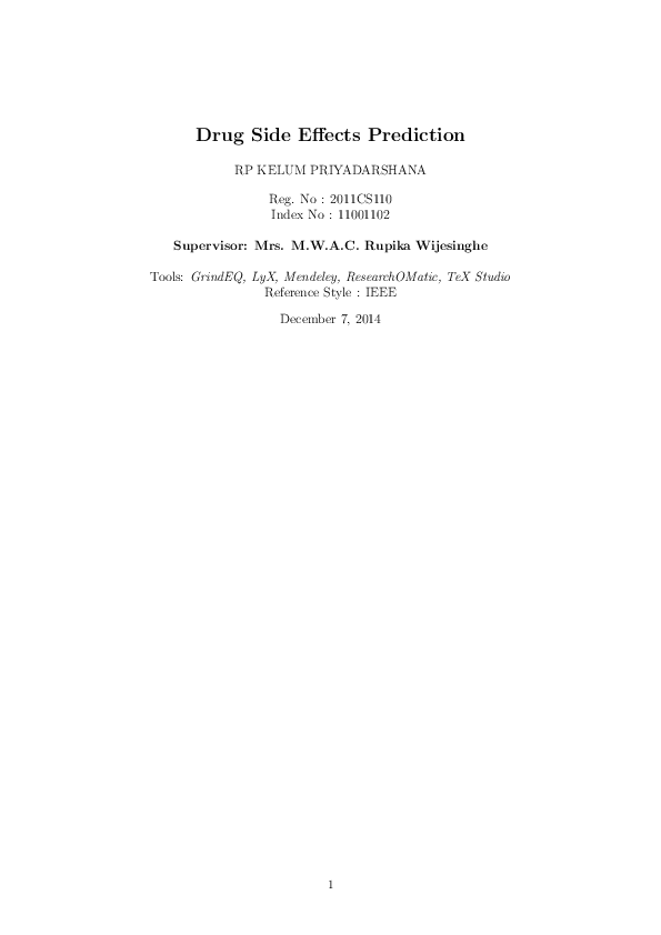 Pdf Drug Side Effects Prediction