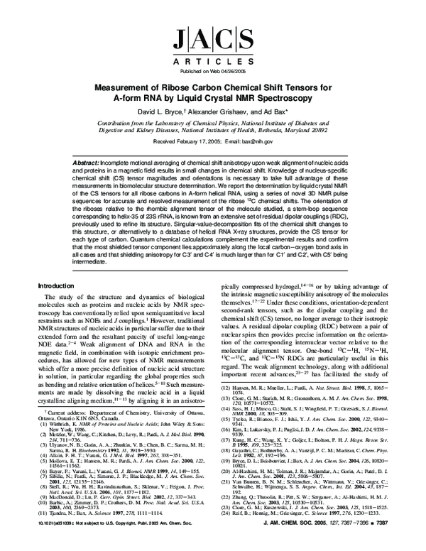 (PDF) Measurement of Ribose Carbon Chemical Shift Tensors for A-form ...