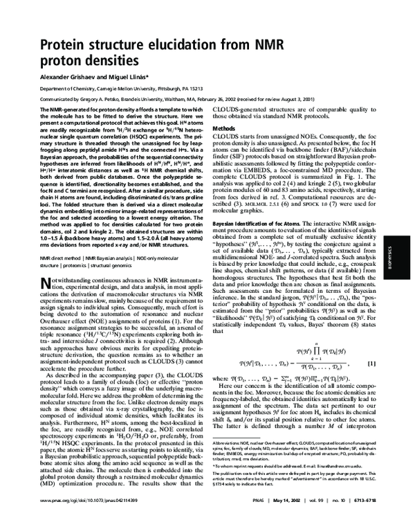 (PDF) Protein structure elucidation from NMR proton densities