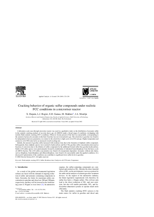 (PDF) Cracking behavior of organic sulfur compounds under realistic FCC ...