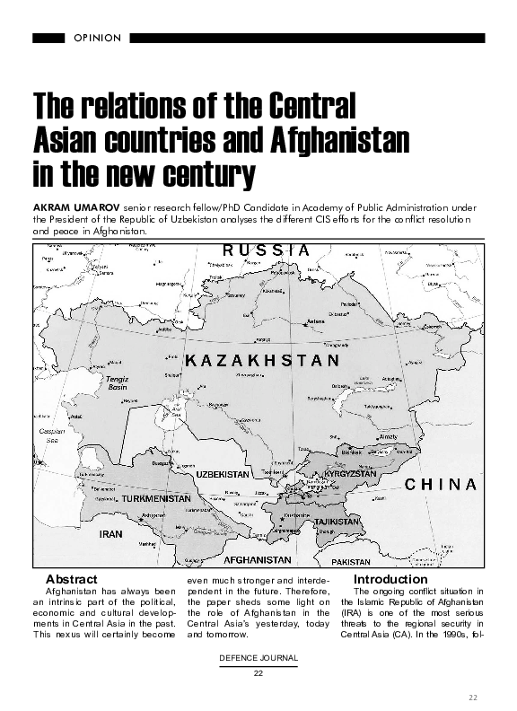 (PDF) The relations of the Central Asian countries and Afghanistan in ...