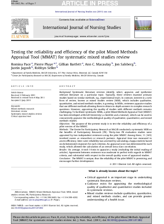 (PDF) Testing the reliability and efficiency of the pilot Mixed Methods ...