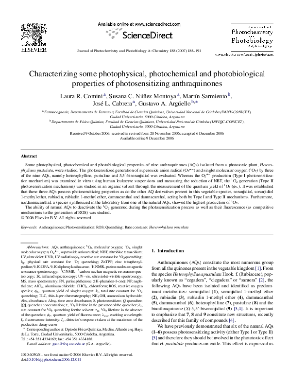 (PDF) Characterizing some photophysical, photochemical and ...