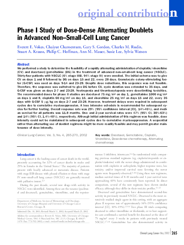 Phase I Study of Dose-Dense Alternating Doublets in Advanced Non—Small ...