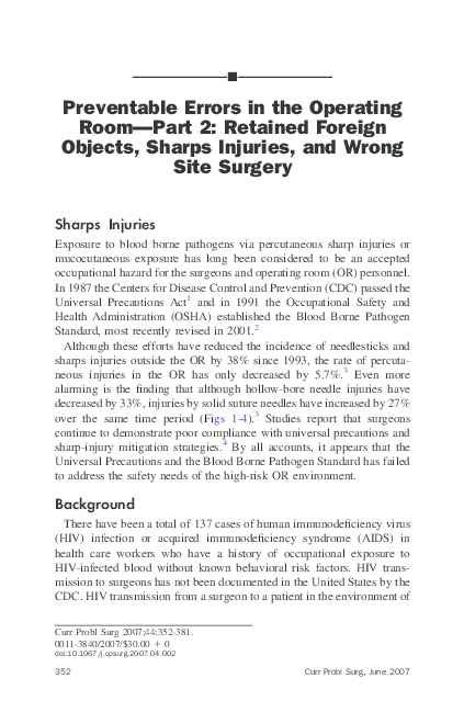 (PDF) Preventable errors in the operating room--part 2: retained ...