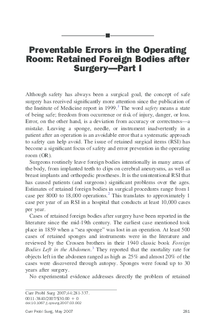 (PDF) Preventable errors in the operating room: retained foreign bodies ...