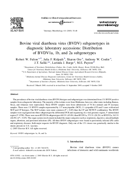 (PDF) Bovine viral diarrhoea virus (BVDV) subgenotypes in diagnostic ...