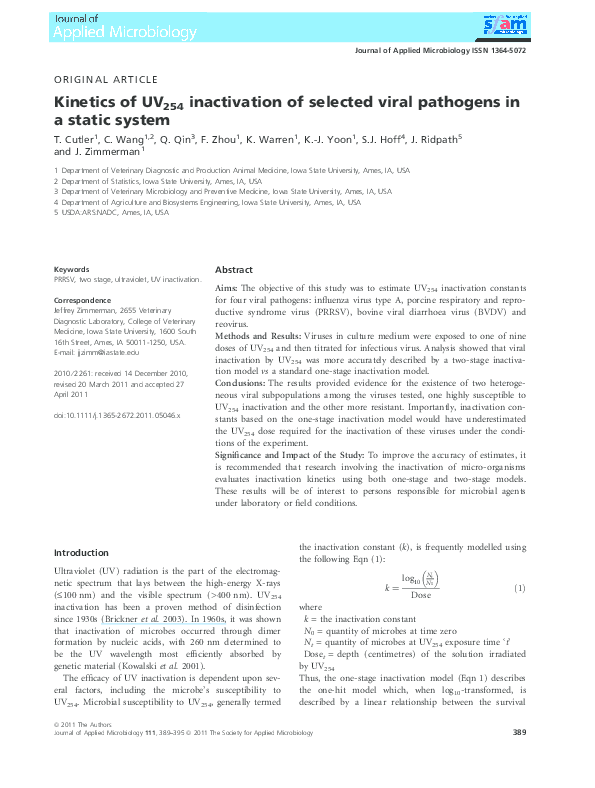 (PDF) Kinetics of UV254 inactivation of selected viral pathogens in a ...
