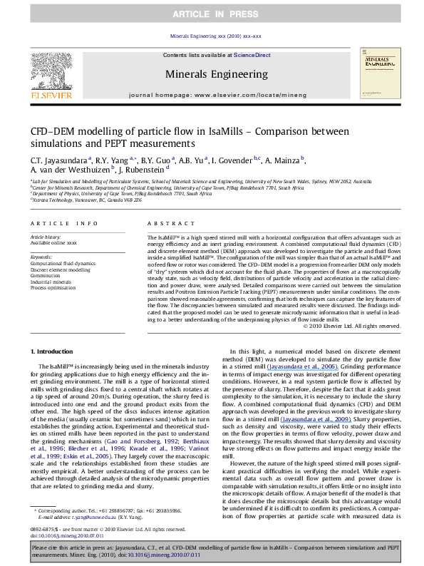 (PDF) CFD–DEM modelling of particle flow in IsaMills – Comparison between simulations and PEPT ...