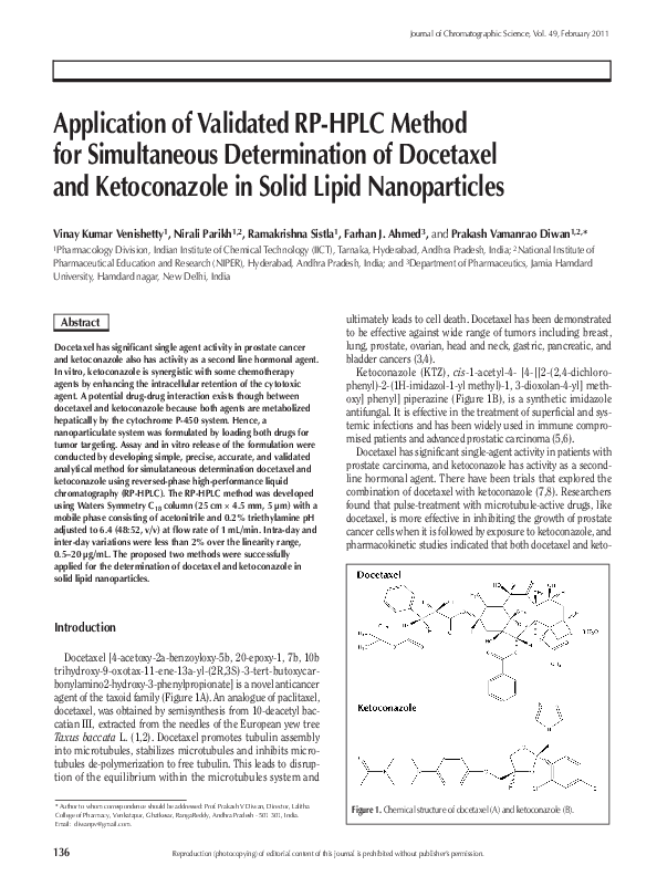 Pdf Application Of Validated Rp Hplc Method For Simultaneous