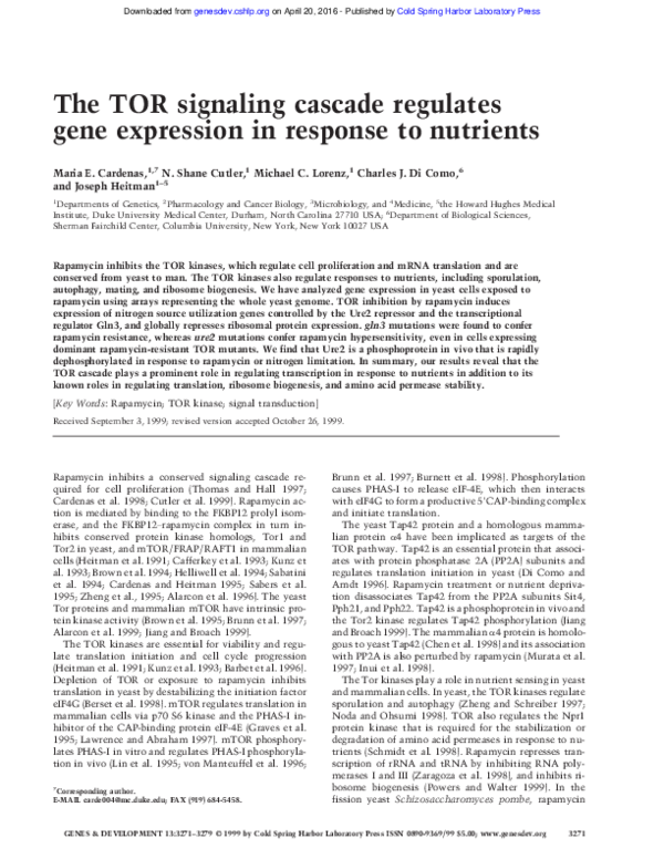 (PDF) The TOR signaling cascade regulates gene expression in response ...