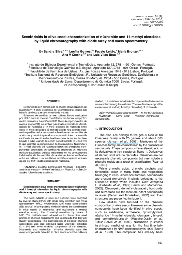 (PDF) Secoiridoids in olive seed: Characterization of nüzhenide and 11-methyl oleosides by ...