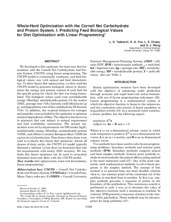 (PDF) Whole-herd optimization with the Cornell Net Carbohydrate and ...