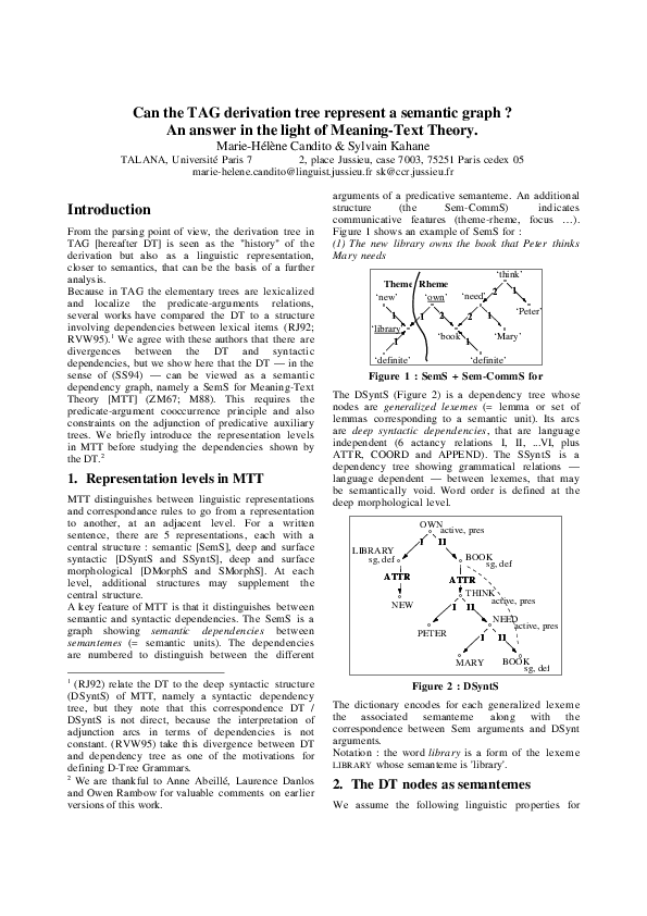 (PDF) Can the TAG derivation tree represent a semantic graph? An answer ...