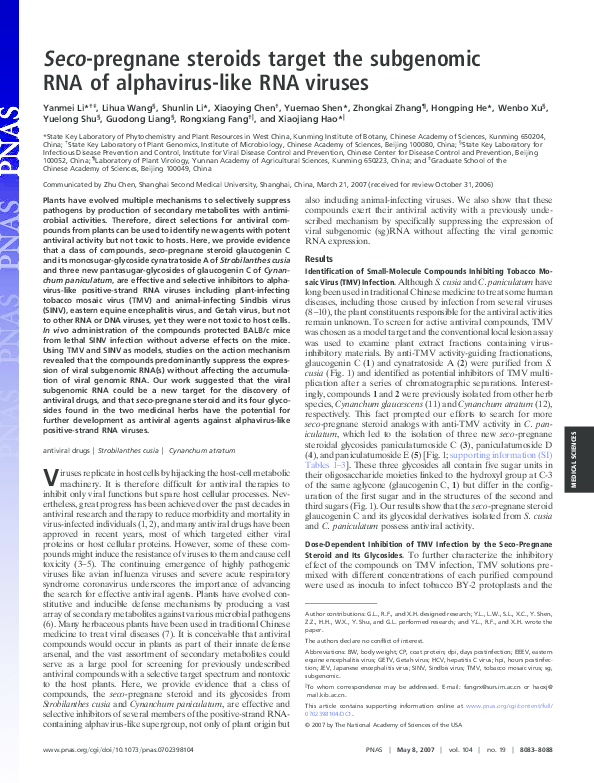 (PDF) Seco-pregnane steroids target the subgenomic RNA of alphavirus ...