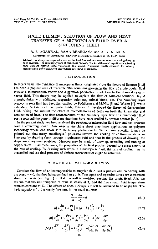 (PDF) Finite element solution of flow and heat transfer of a micropolar fluid over a stretching ...