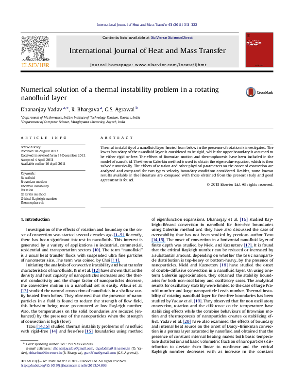 (PDF) Numerical solution of a thermal instability problem in a rotating nanofluid layer