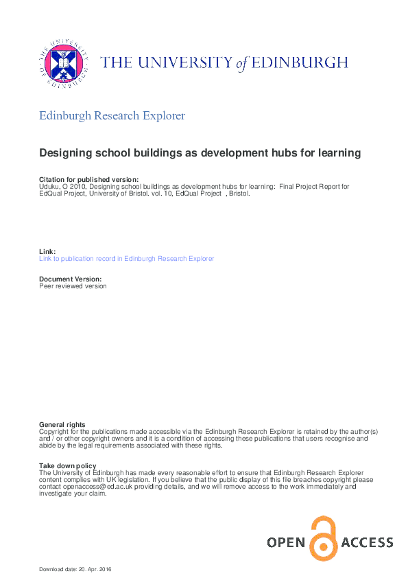 (PDF) Designing school buildings as development hubs for learning