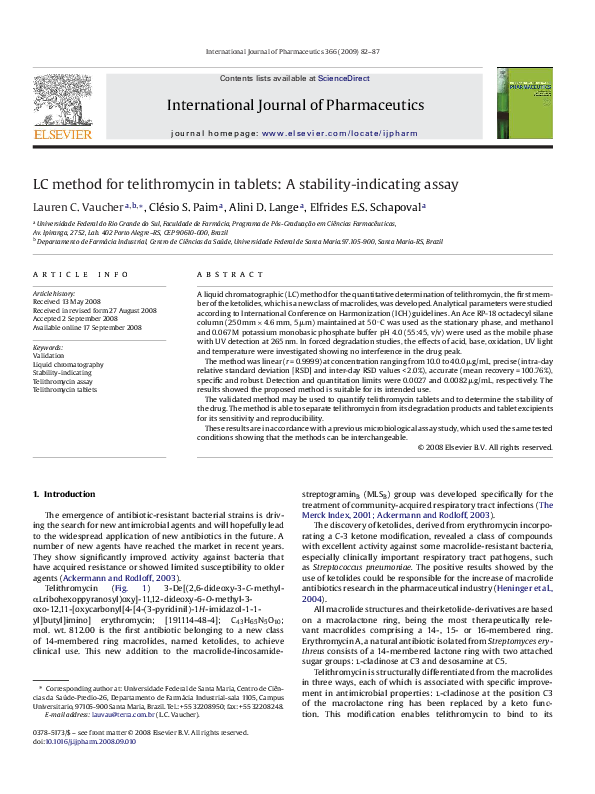 (PDF) LC method for telithromycin in tablets: A stability-indicating assay