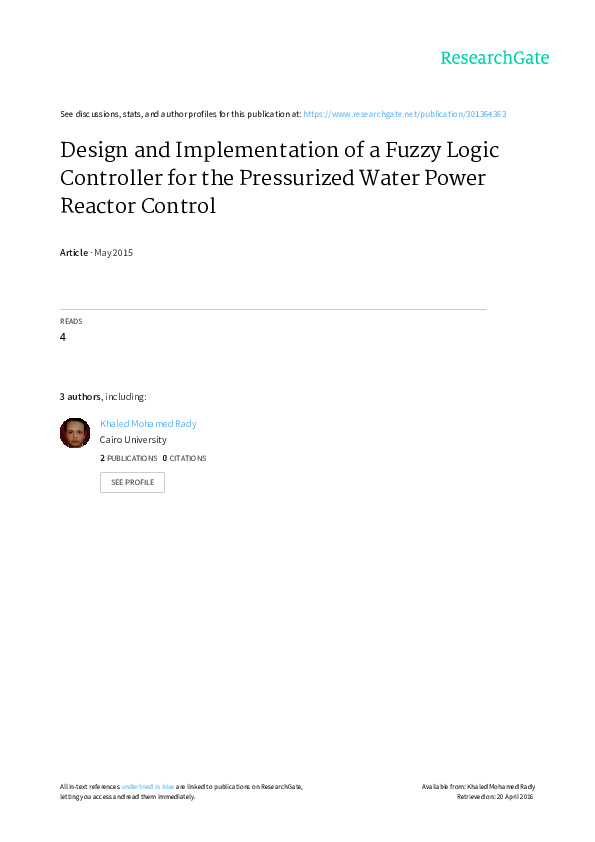 (PDF) Design and Implementation of a Fuzzy Logic Controller for the Pressurized Water Power ...