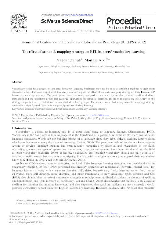 (PDF) The effect of semantic mapping strategy on EFL learners' vocabulary learning