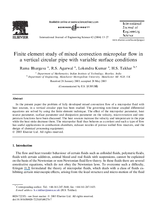(PDF) Finite element study of mixed convection micropolar flow in a vertical circular pipe with ...