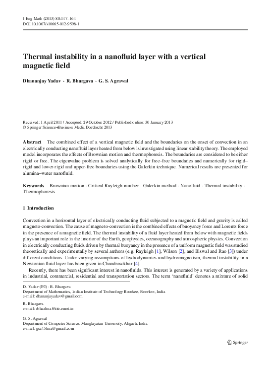 (PDF) Thermal instability in a nanofluid layer with a vertical magnetic ...