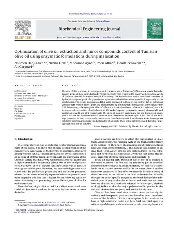 (PDF) Optimisation of olive oil extraction and minor compounds content ...
