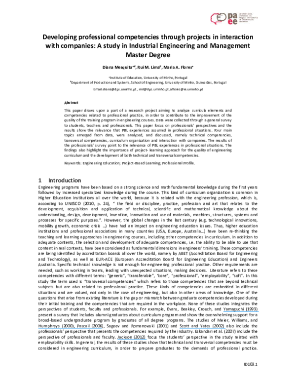 (PDF) Developing Professional Competencies through Challenge to Project ...