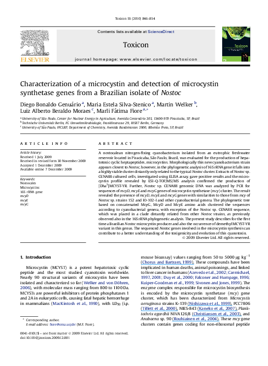 (PDF) Characterization of a microcystin and detection of microcystin ...