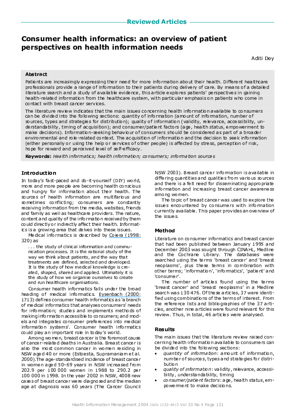 (PDF) Consumer health informatics: an overview of patient perspectives ...