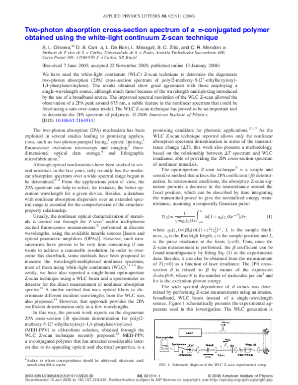 (PDF) Two-photon absorption cross-section spectrum of a π-conjugated ...