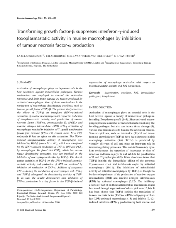 (PDF) Transforming growth factor-beta suppresses interferon-gamma-induced toxoplasmastatic ...
