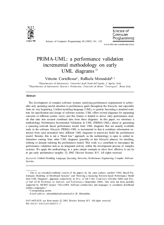 Pdf Prima Uml A Performance Validation Incremental Methodology On Early Uml Diagrams
