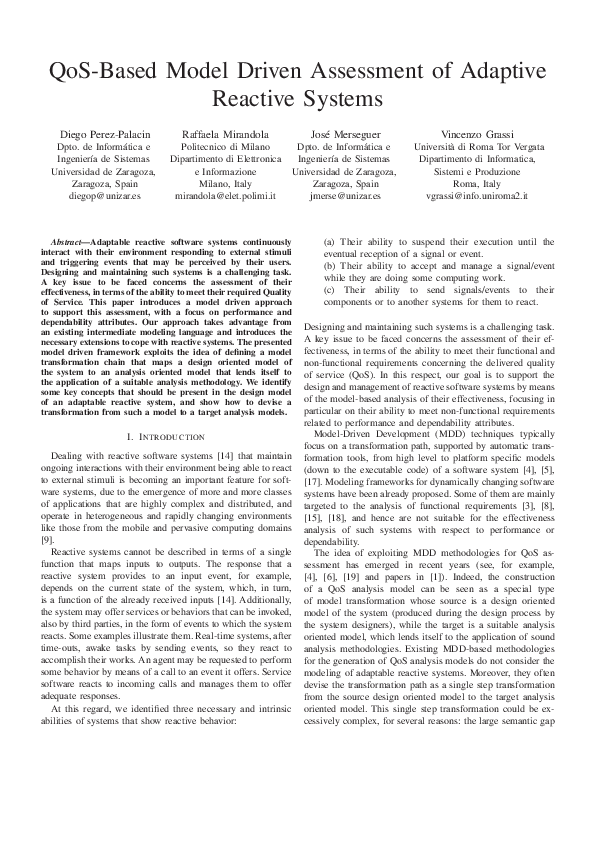 (PDF) QoS-Based Model Driven Assessment of Adaptive Reactive Systems