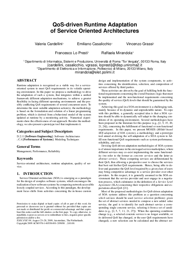 Qos Driven Runtime Adaptation Of Service Oriented Architectures