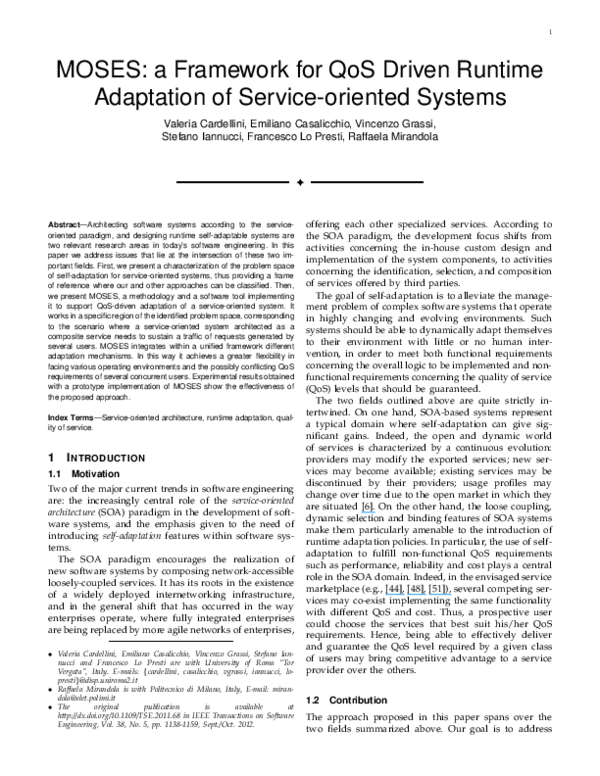 (PDF) MOSES: A Framework for QoS Driven Runtime Adaptation of Service-Oriented Systems