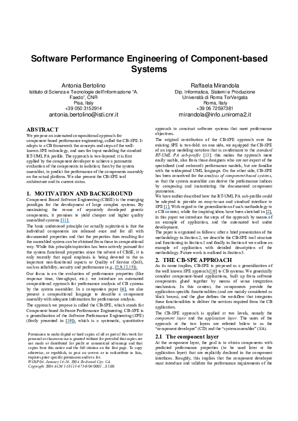 (PDF) Software performance engineering of component-based systems